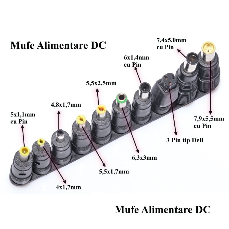 Mufa adaptoare alimentare DC 2.1×5.5 mm mama la 6.3×3 mm tata